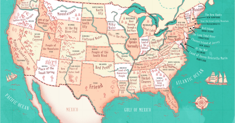 This Map Shows The Literal Translation Of State Names And Their Origins ...